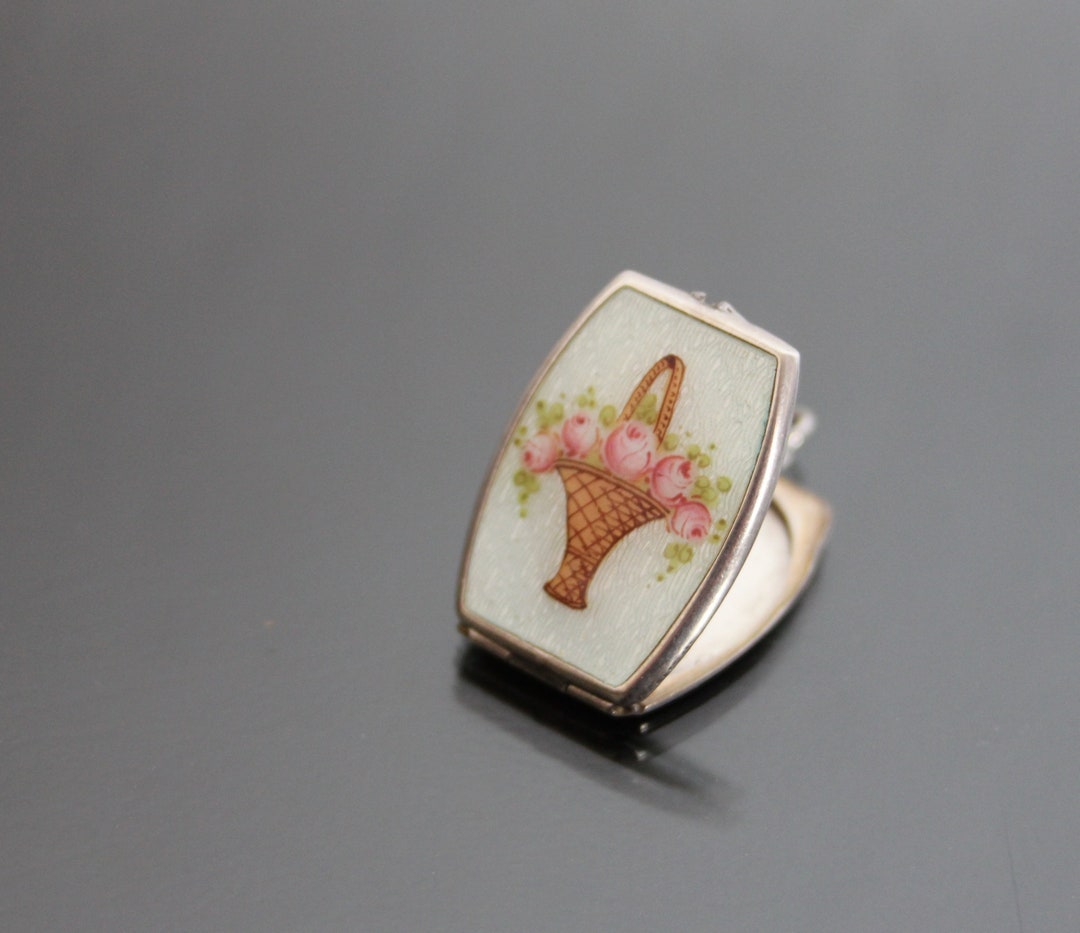 Edwardian Roses Basket, Flowers Guilloche Enamel. 800 Silver. Floral ...