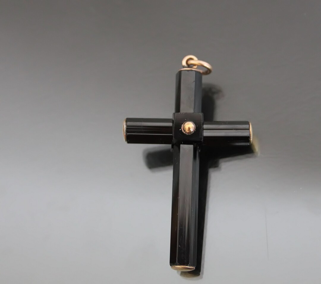 Victorian Crucifix Cross Vauxhall Glass Pendant. Yellow Gold Plated ...
