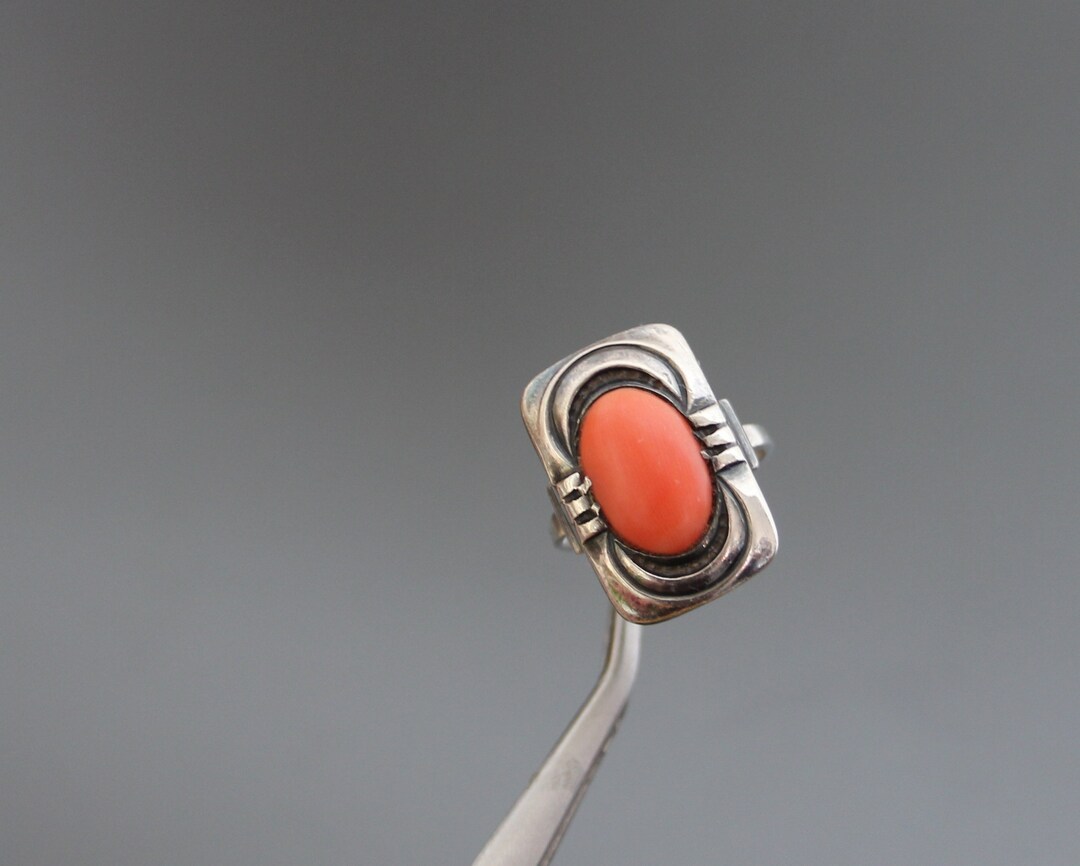 Art Deco Coral 835 Silver Ring. Vintage Arts and Crafts - Etsy
