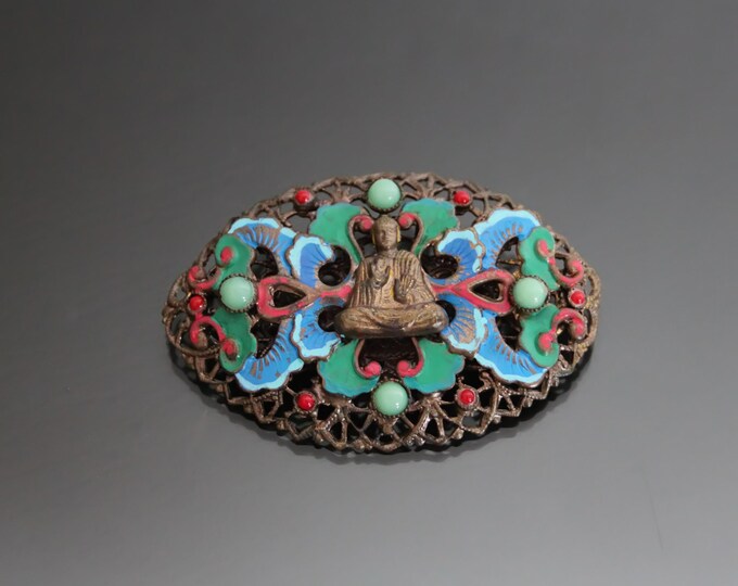 MAX NEIGER Art Deco Buddha Asian Theme Enamel Czech Brooch. Gablonz ...