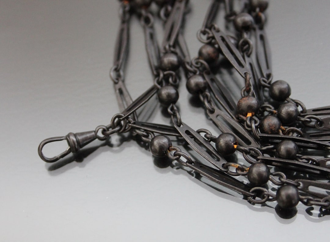 Edwardian Black Metal Watch Guard Chain. Antique Mourning Sautoir. - Etsy