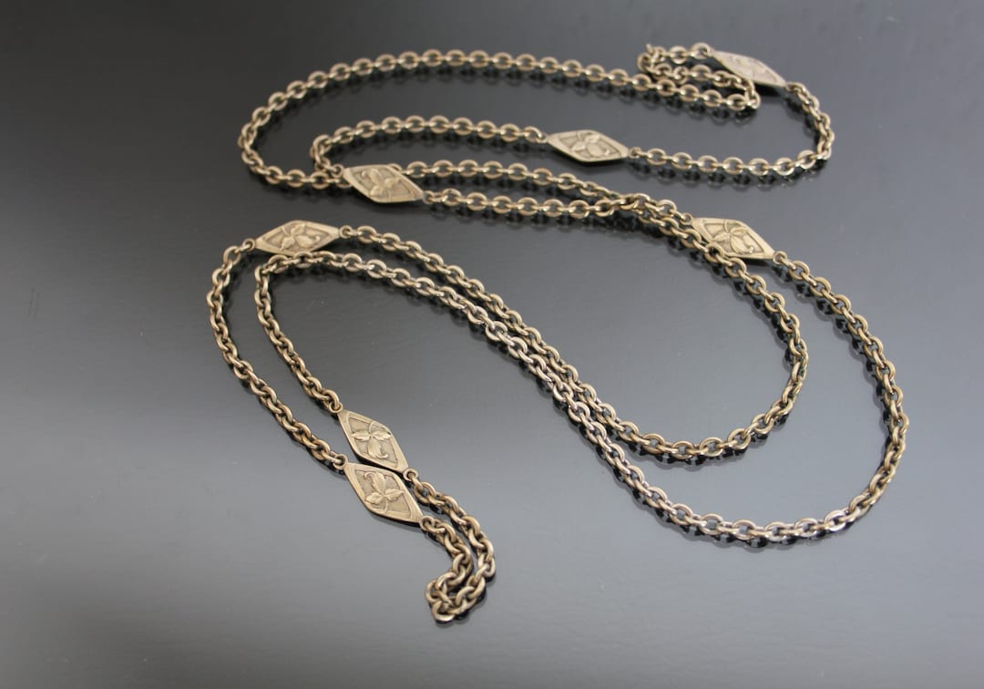 Art Nouveau Sautoir Chain Necklace, Infinity. Antique Guard Muff Chain ...