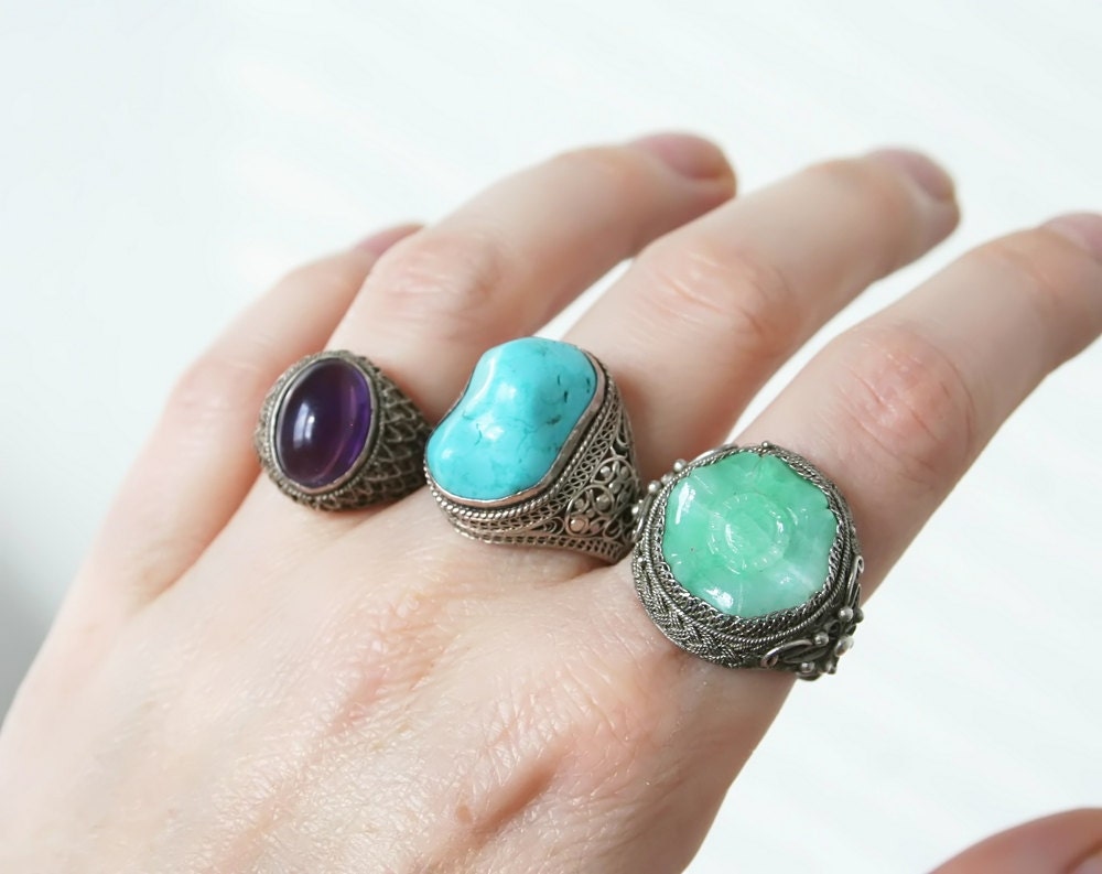 Chinese Export Jade Ring. Silver 925 Sterling Hand Carved - Etsy