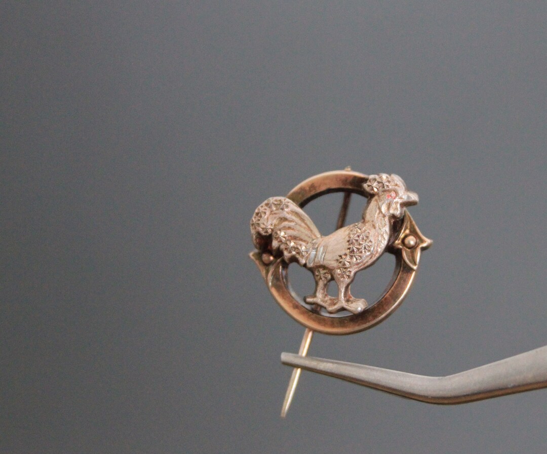 Victorian Hammered Rooster, 800 Silver Stick Pin. Hat Pin, Vintage ...