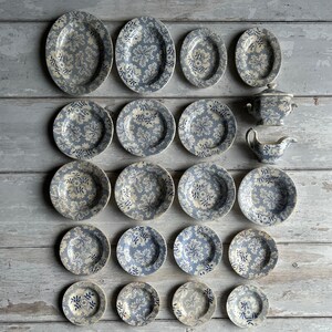 Antique Miniature Staffordshire Child Doll Part Dinner Service, Blue ...