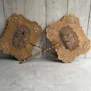 Antique Pair Georgian Face Screens Giltwood Needlework & Embossed Card ...