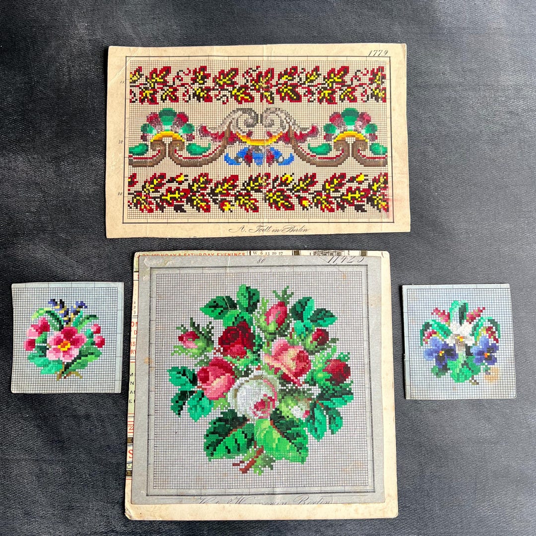 Antique Berlin Woolwork Charts – Hand-painted Embroidery Patterns, Set ...