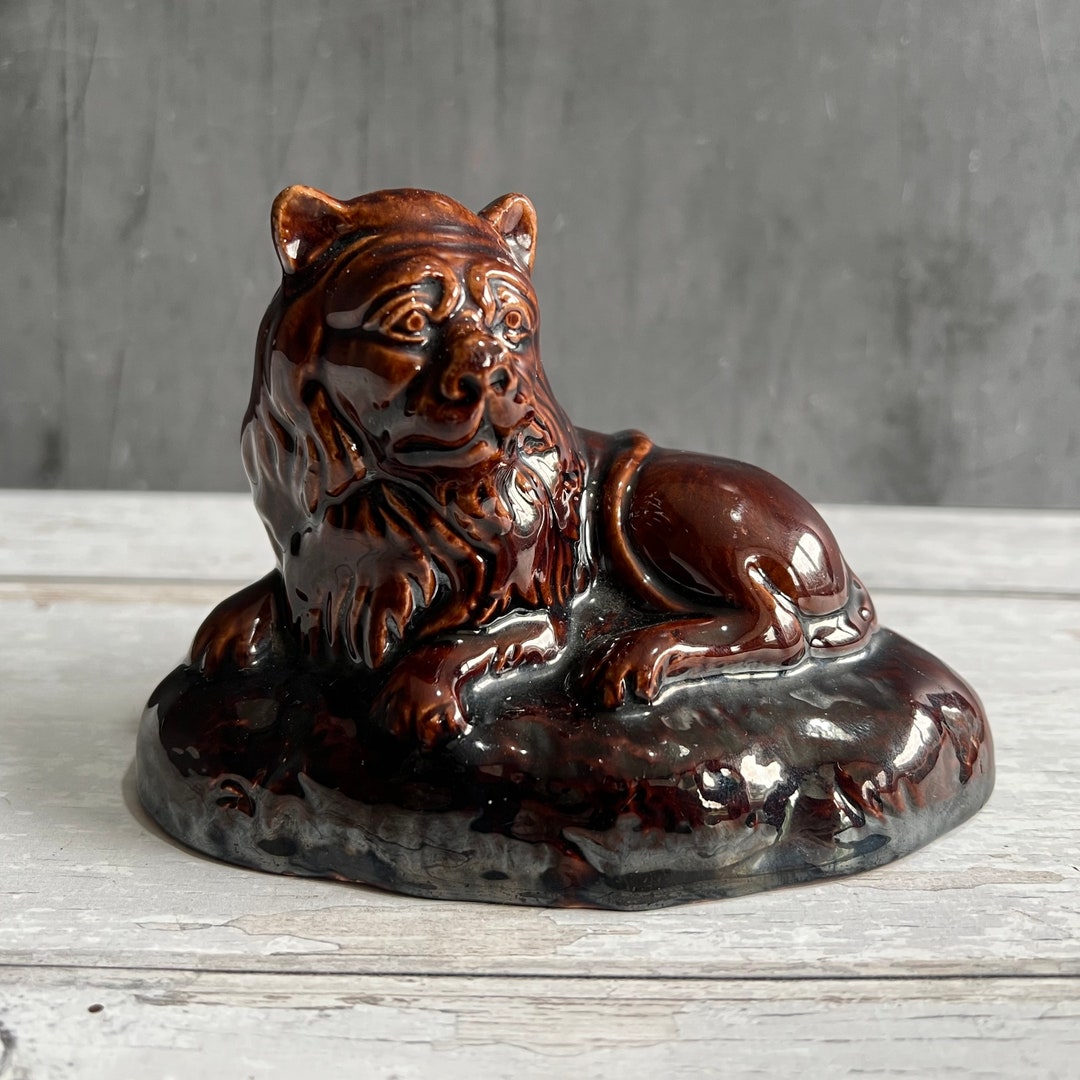 Adorable 19th Century Pottery Lion Treacle Glaze Figure English Pottery ...