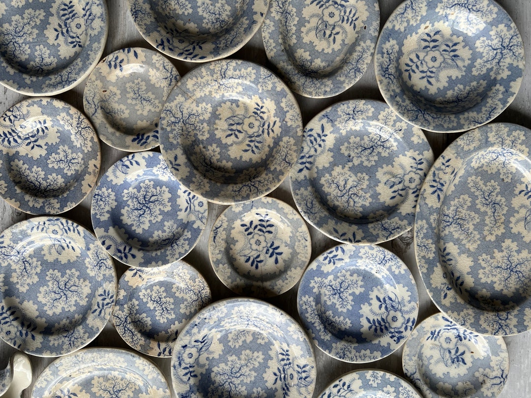 Antique Miniature Staffordshire Child Doll Part Dinner Service, Blue ...