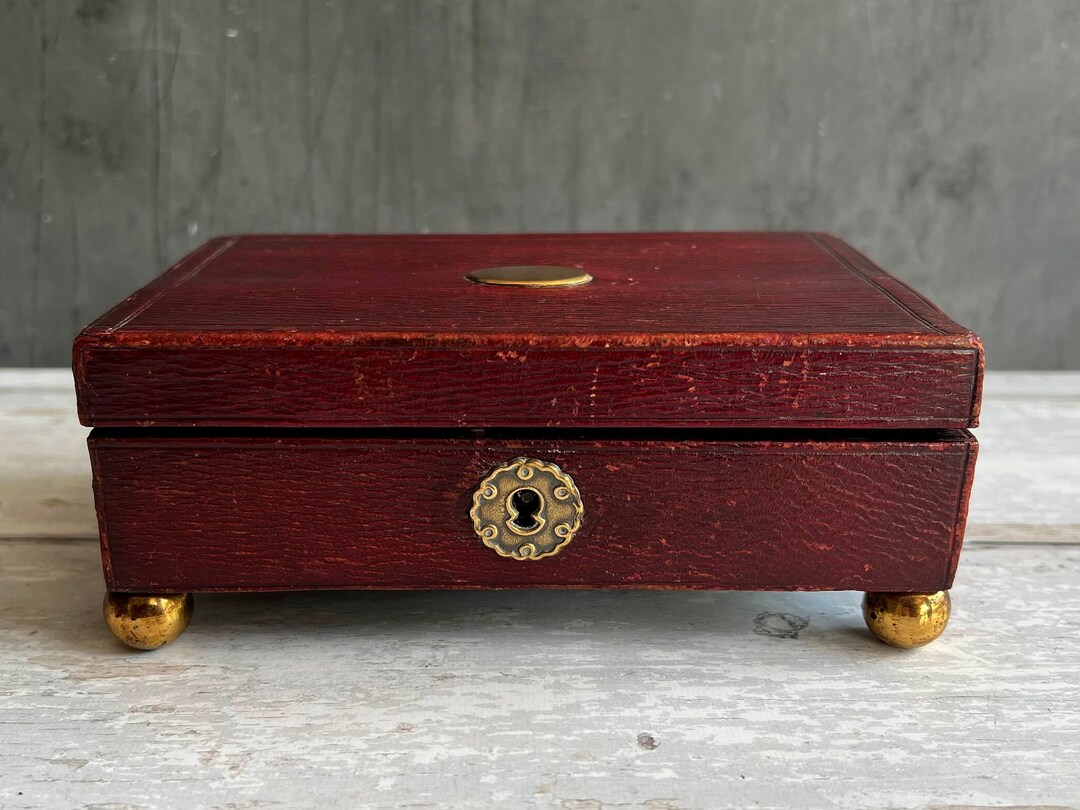 Antique Georgian Red Leather Sewing Box With Key and Some - Etsy
