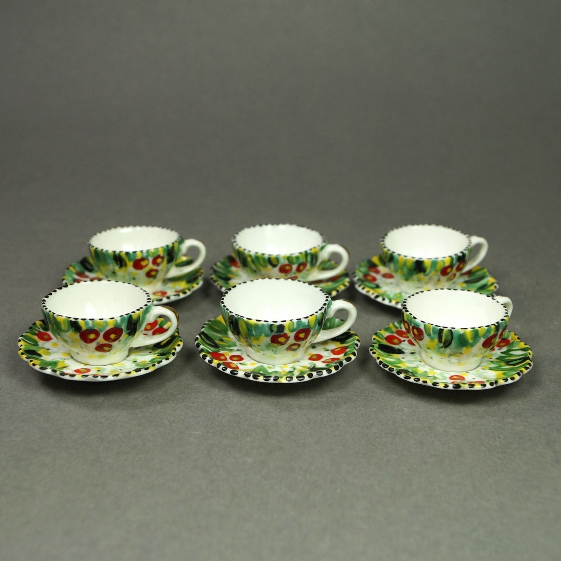Vintage Miniature Dolls Complete Tea Set 9 Piece Hand Painted - Etsy