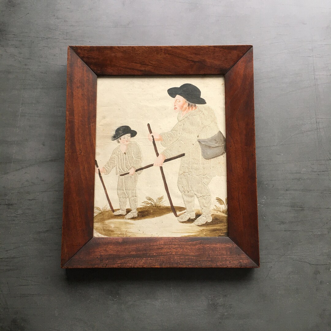 18th Century Pin Prick Picture, Watercolour Painting Pilgrims ...