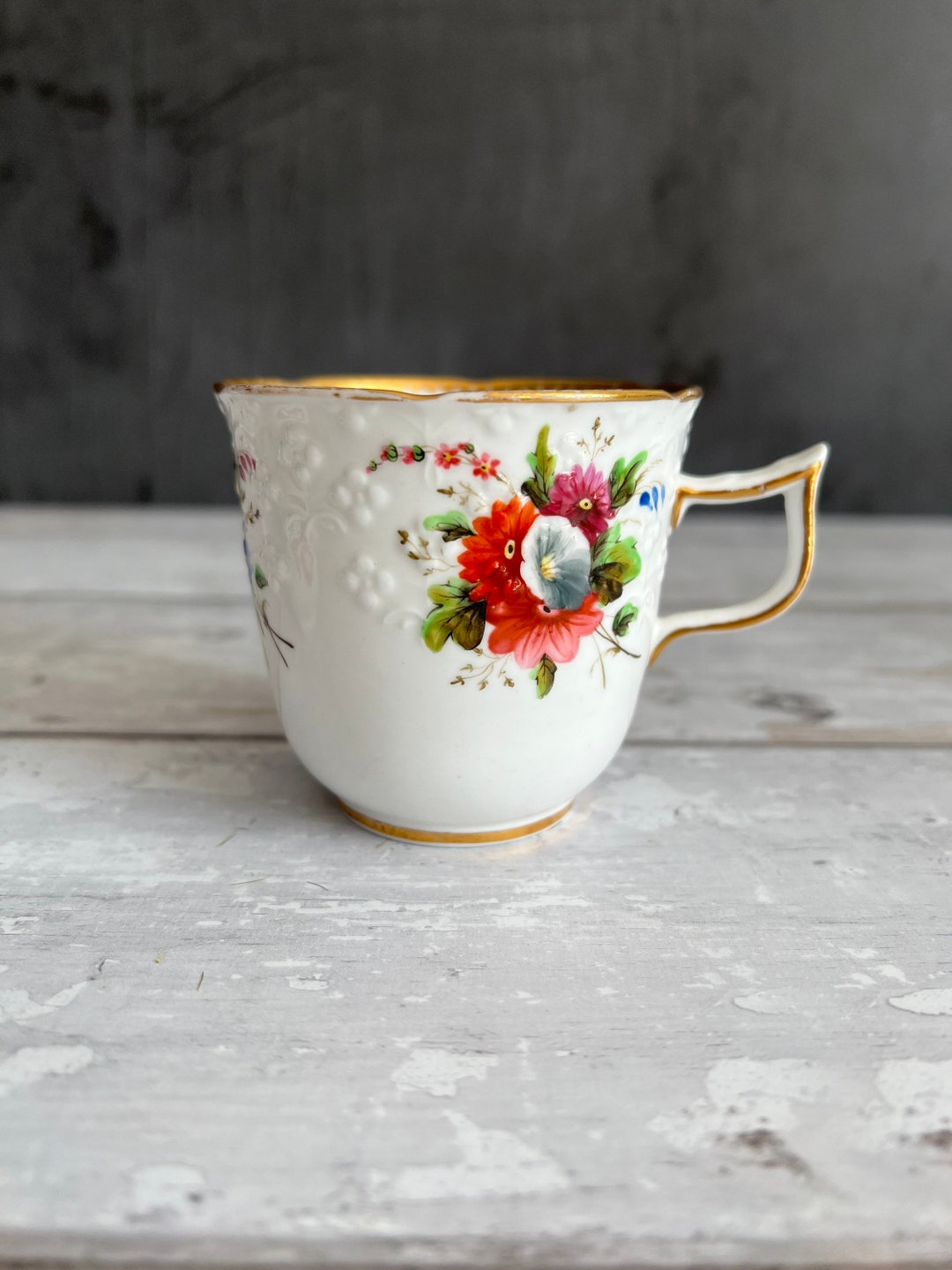 Regency Period Spode Tea Cup, Embossed Porcelain Floral Circa 1820 ...