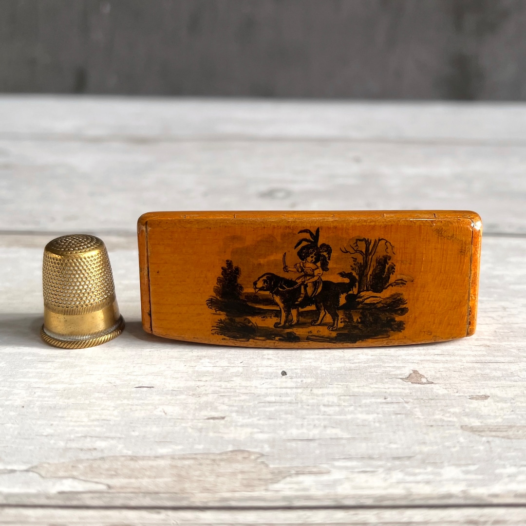 RARE 19th Century Miniature Newfoundland Dog Snuff Box Mauchline Ware ...