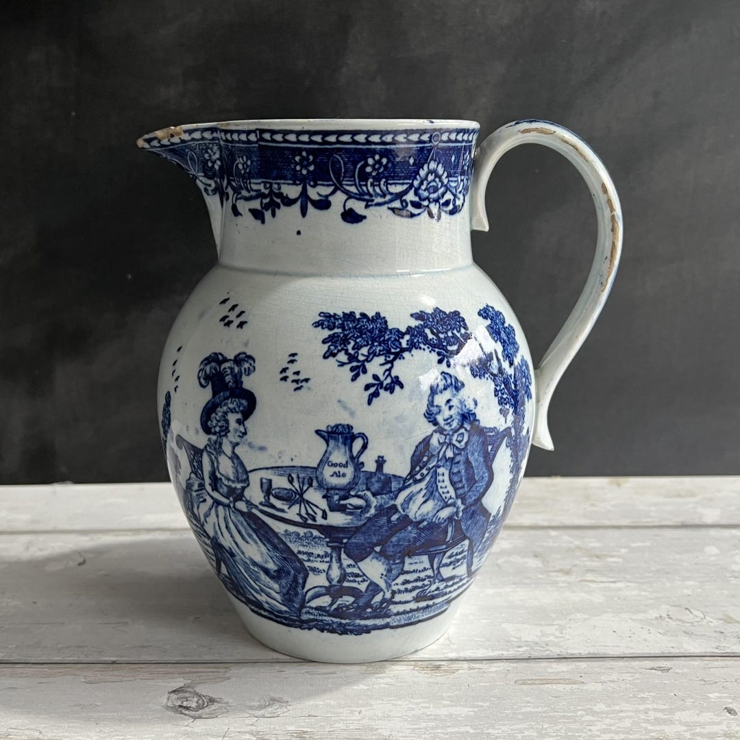 19th Century Pearlware Jug Pitcher Goose Kingfisher Pipe Smoker C 1810 ...