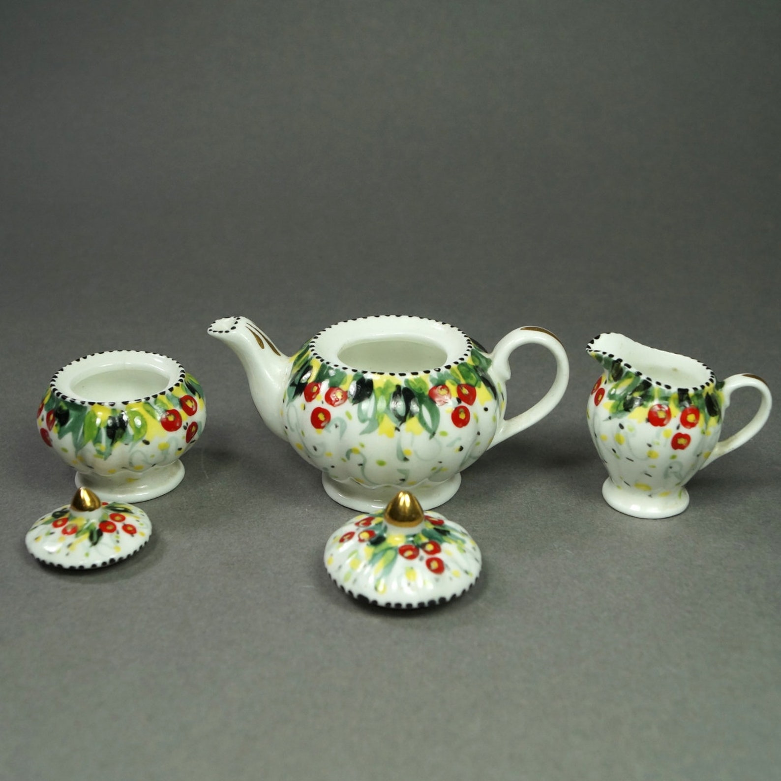 Vintage Miniature Dolls Complete Tea Set 9 Piece Hand Painted - Etsy