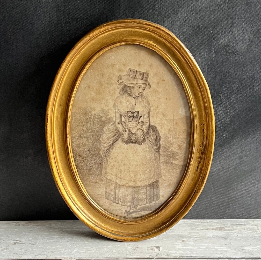 18th Century Oval Stipple Engraving January Emblem of Winter, Open Robe ...