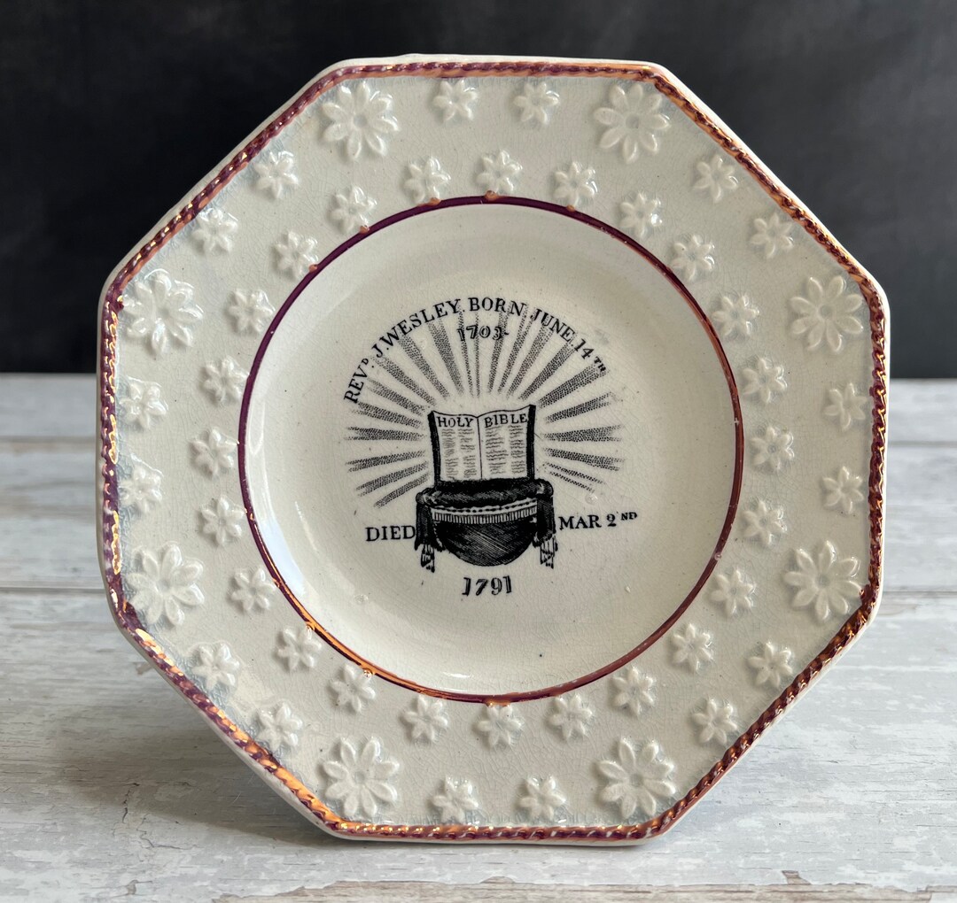 RARE 19th Century John Wesley Methodist Childs Nursery Plate Pink ...
