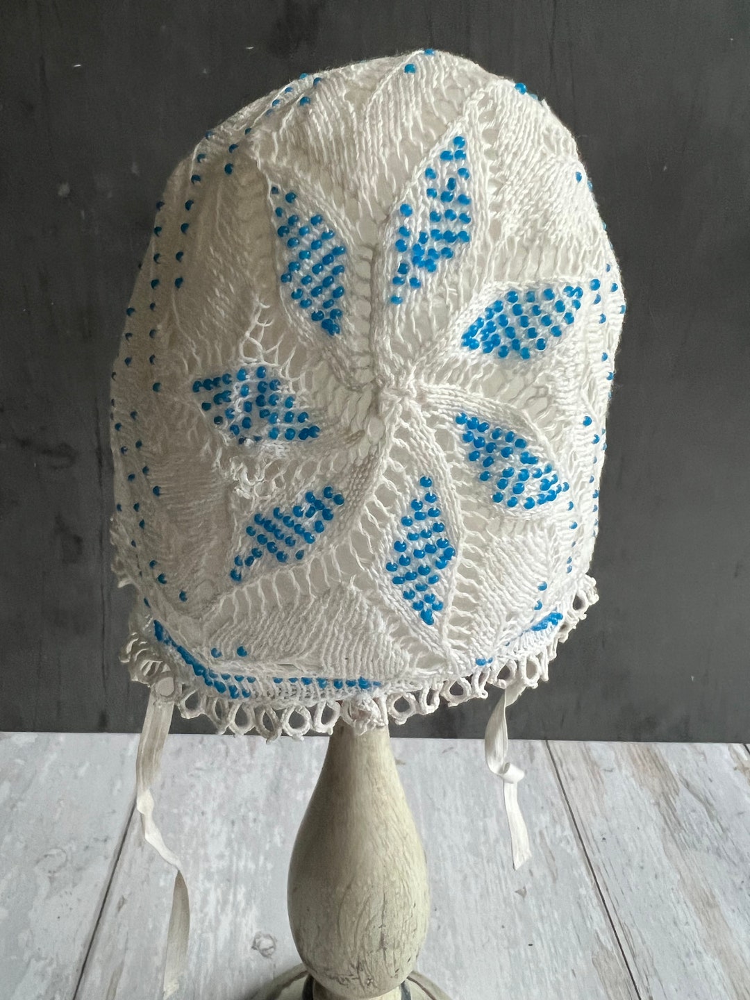 Georgian Childrens Beadwork Cap, Knitted Beaded Infants Bonnet Circa ...