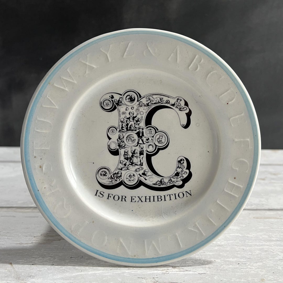 E is for Exhibition Childs Nursery Ware Plate Noel Riley Gifts for Good ...