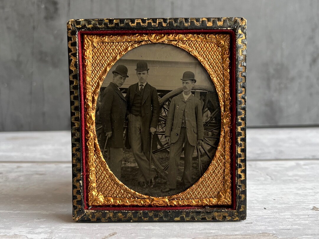 19th Century Photograph Three Young Men on Beach in Bowler Hats C 1880 ...