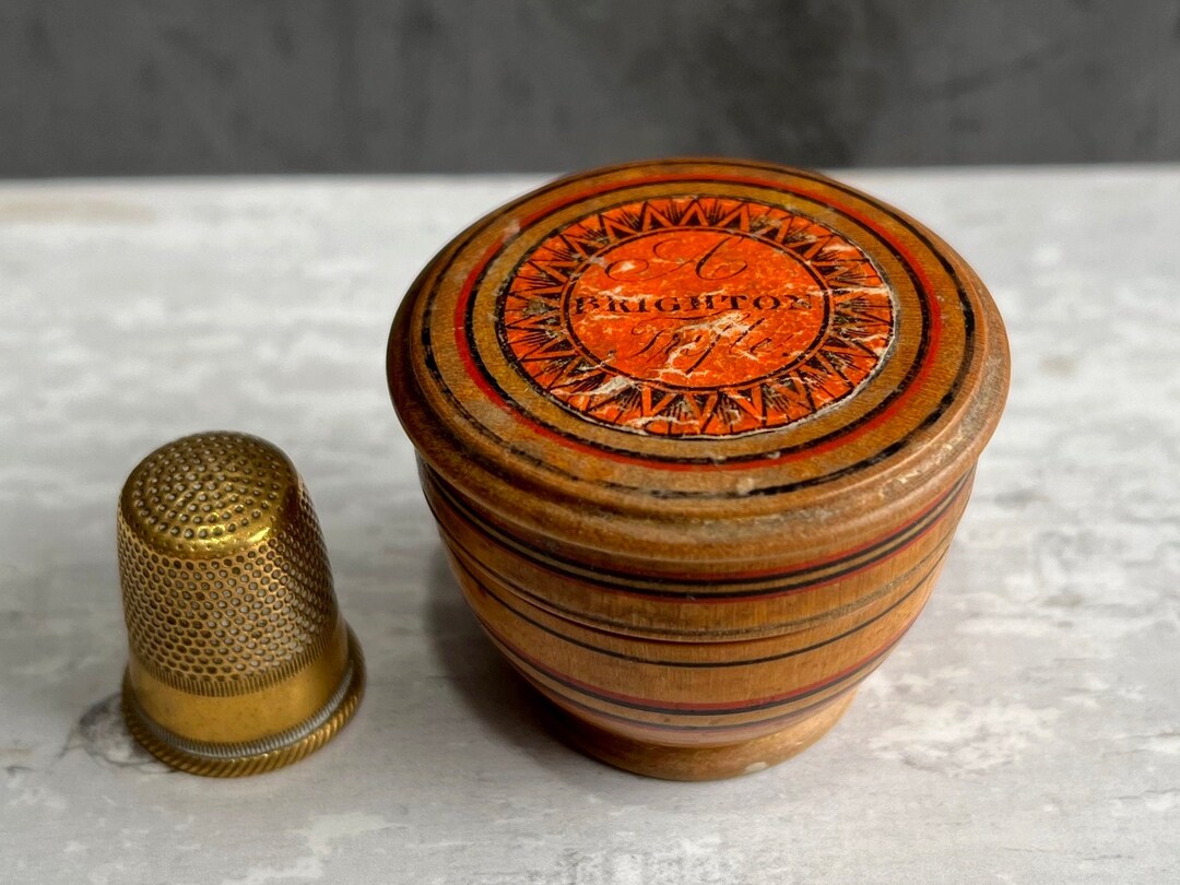 RARE 19th Century Early Tunbridge Ware Rouge Pot and Liner 'A Brighton ...