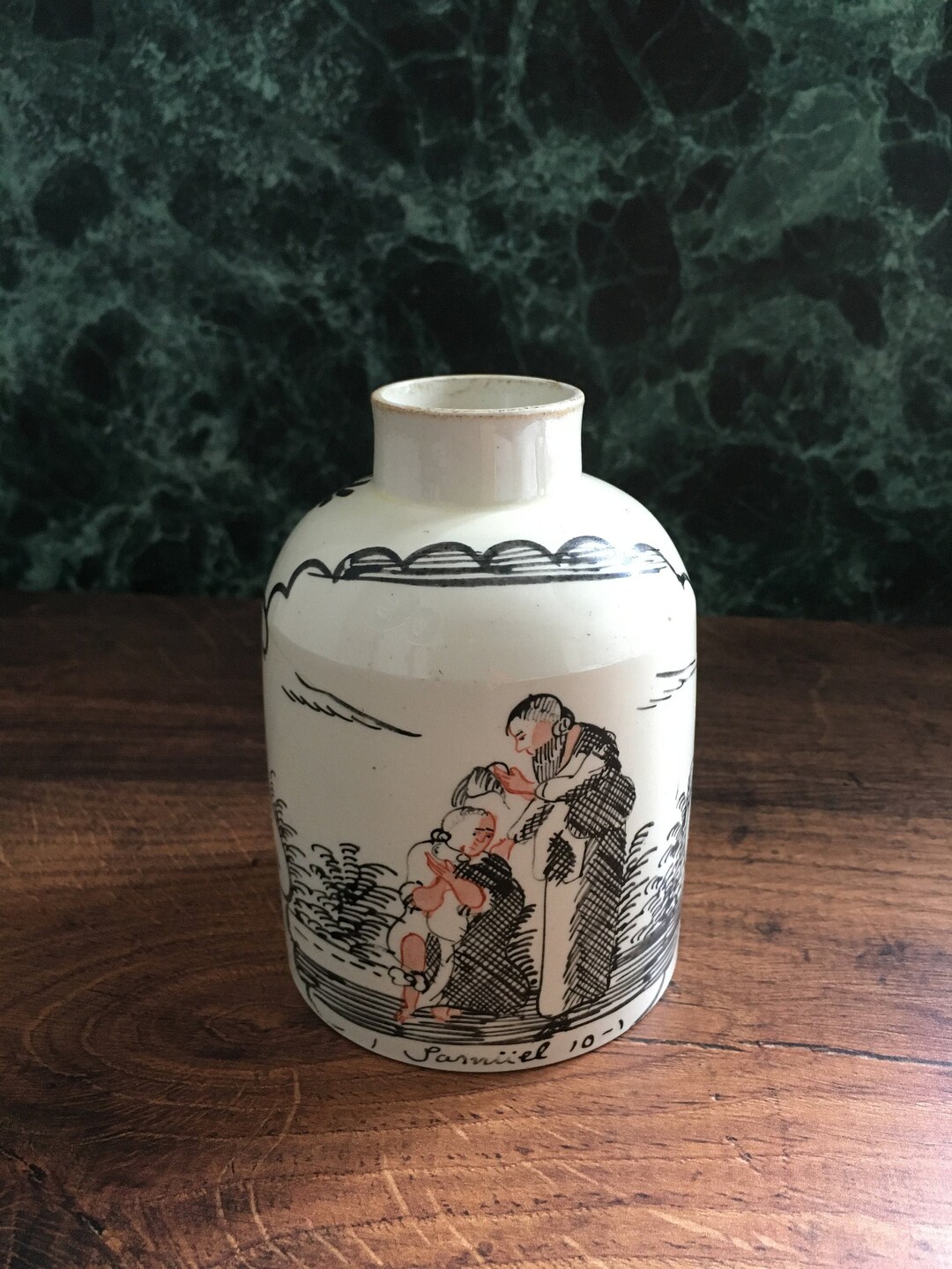 18th Century Creamware Tea Caddy, En Grisaille Jesuit Scene, Tom ...