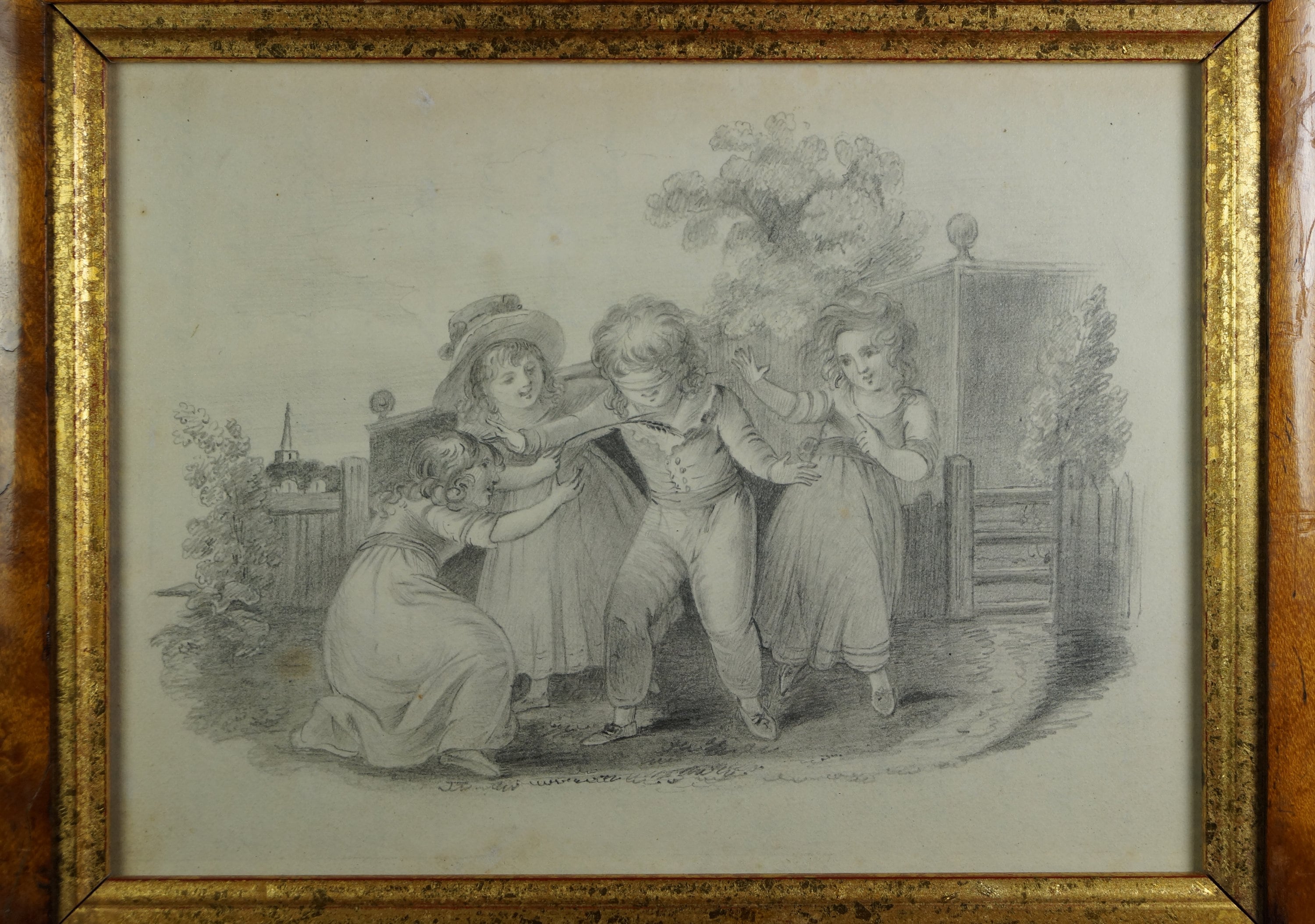 Antique 19th Century Drawing Children Playing English Circa - Etsy