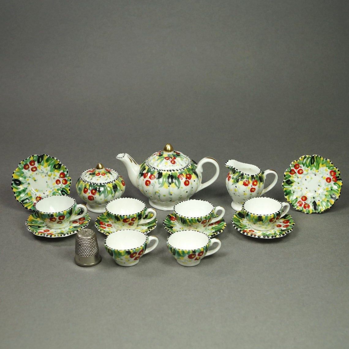 Vintage Miniature Dolls Complete Tea Set 9 Piece Hand Painted | Etsy