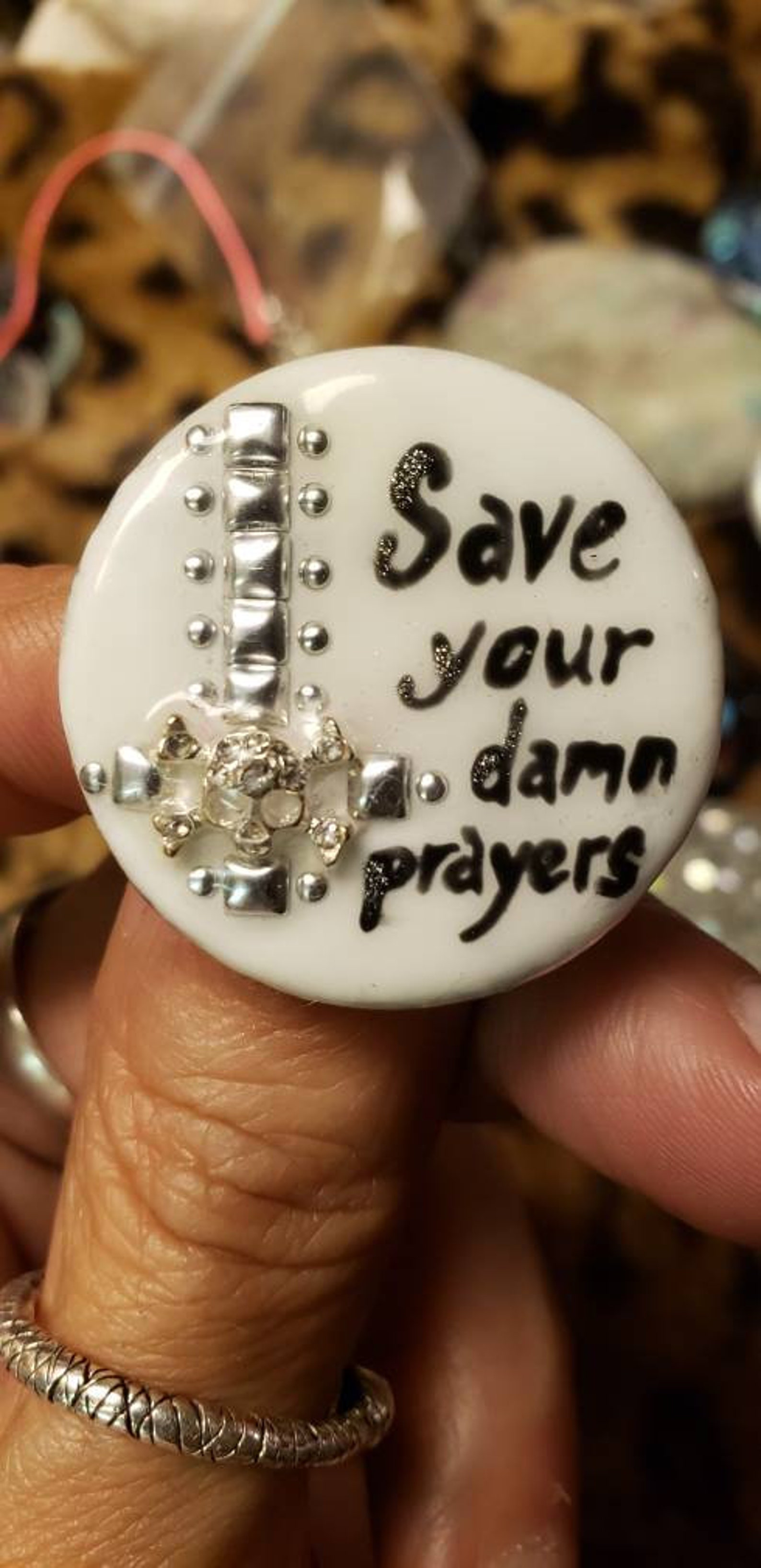 Blasphemers Delight Crystal Incrusted Skull Inverted Cross Pinback ...