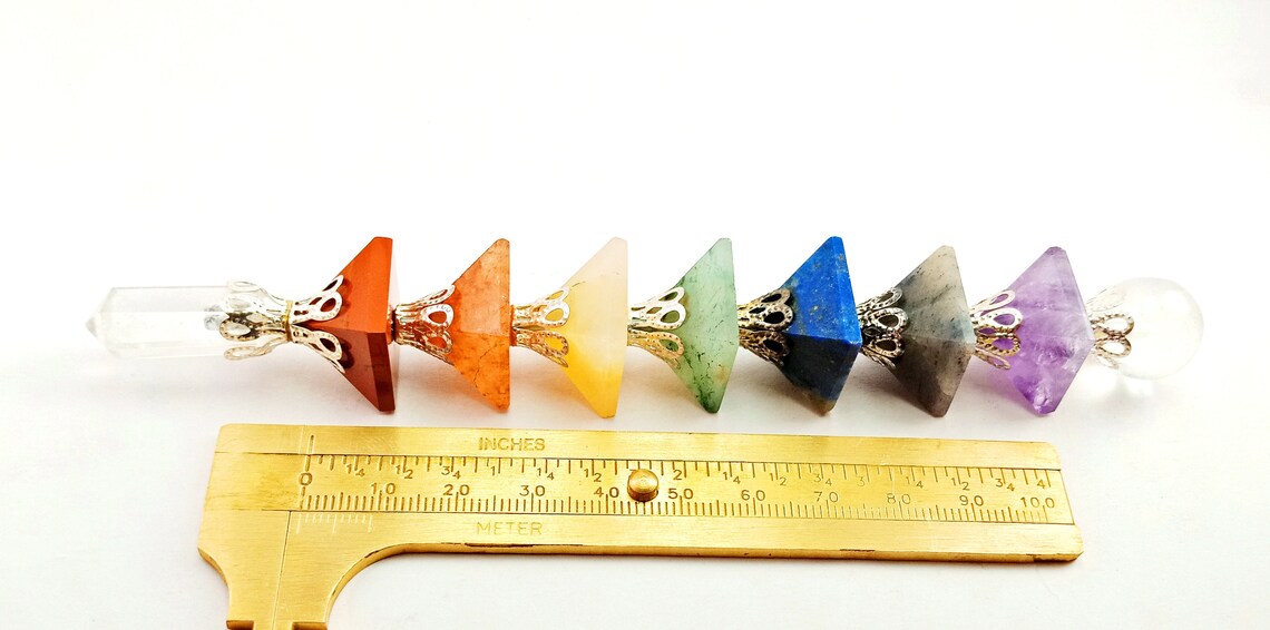 Seven Chakra Gemstone Pyramid Wand Reiki Healing Wand - Etsy