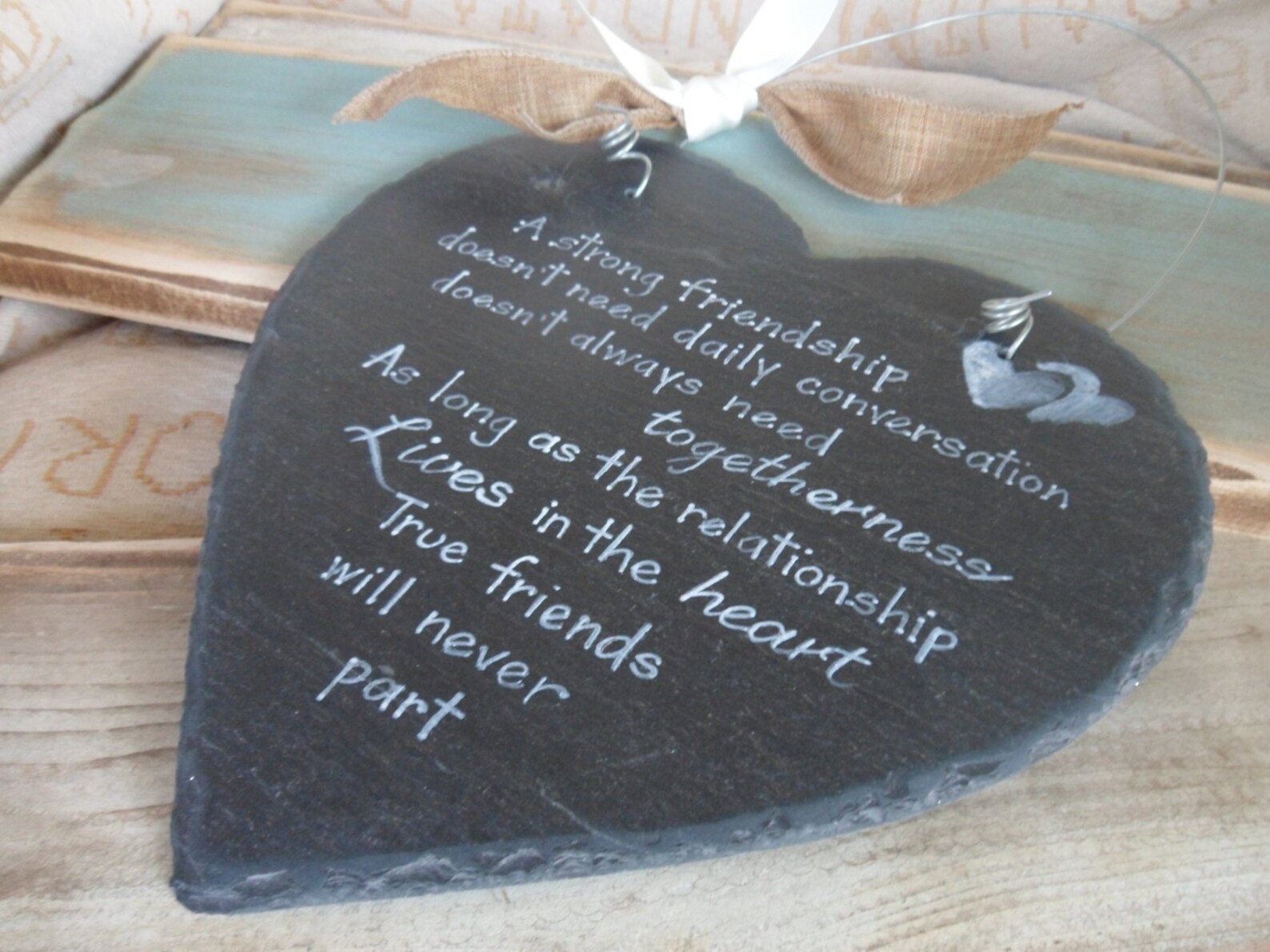Hanging Welsh Slate Hearts, Friendship Quotes, Handmade Thoughtful ...