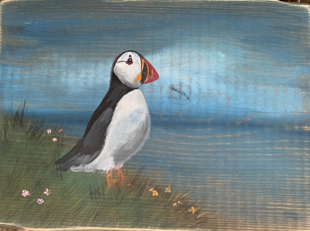 Puffin Art, Coastal Bird Art, Gift for Bird Lover, Painted ...