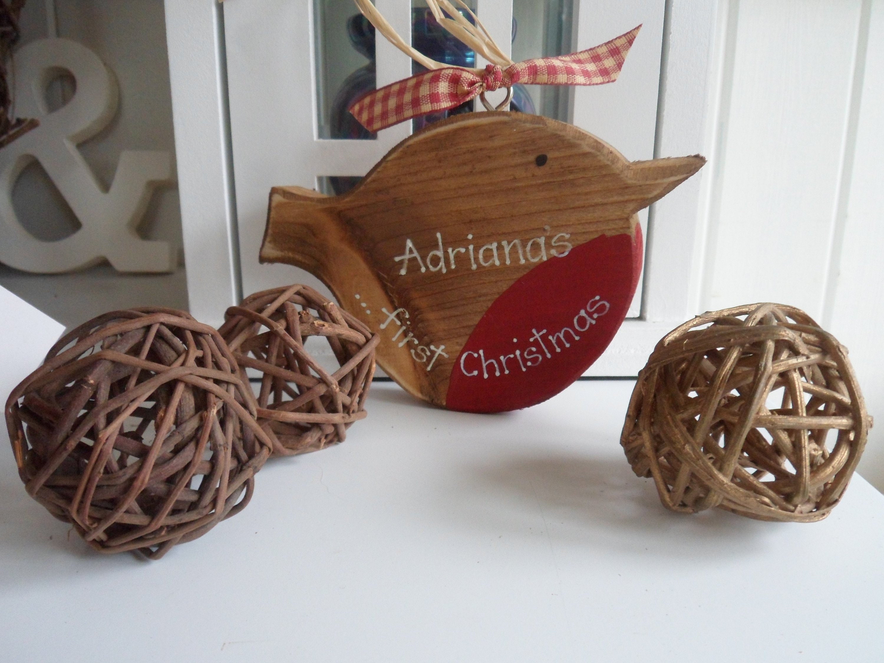 Personalised Wood Christmas Robin Bespoke Christmas decoration My first ...