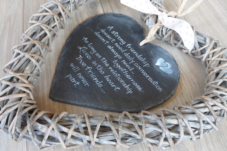 Hanging Welsh Slate Hearts, Friendship Quotes, Handmade Thoughtful ...