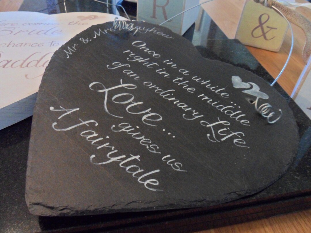 Every Love Story is Beautiful Slate Heart. Bespoke Welsh Slate Gift for ...