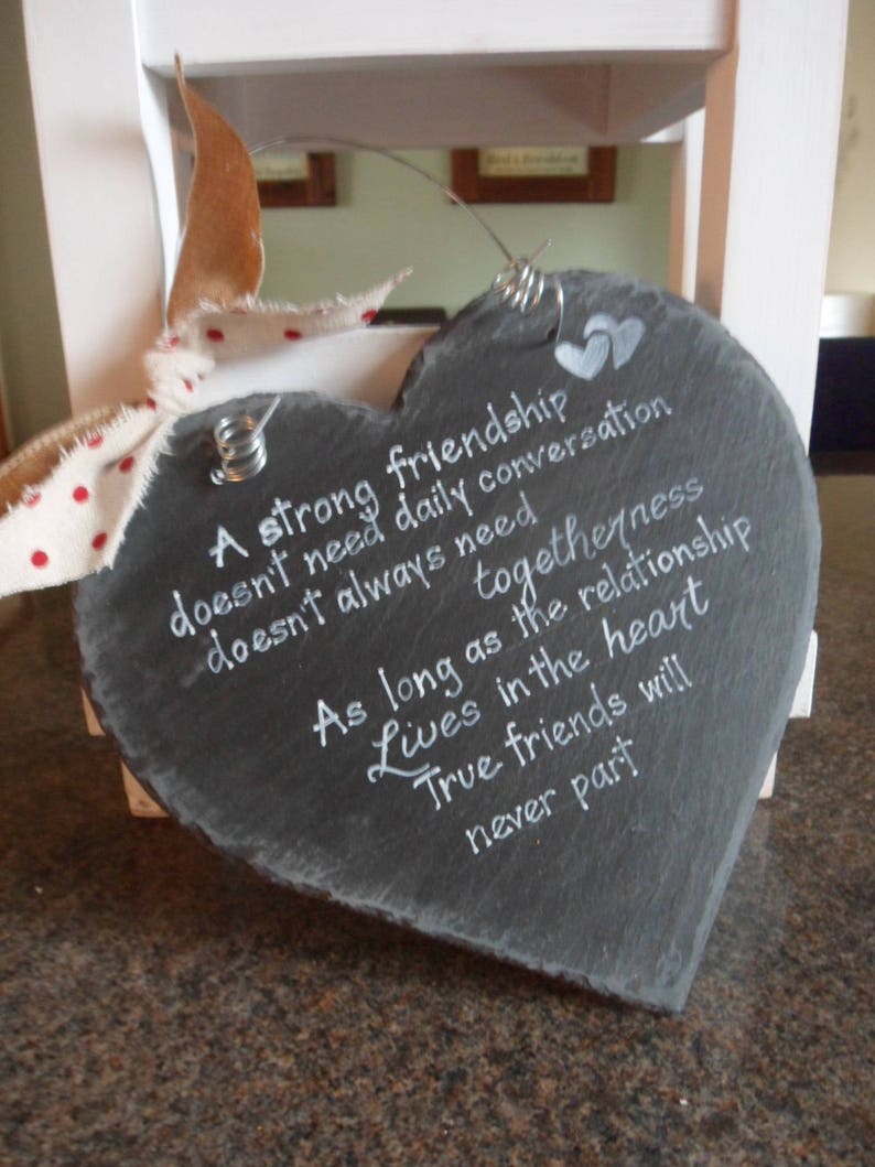 Hanging Welsh Slate Hearts, Friendship Quotes, Handmade Thoughtful ...