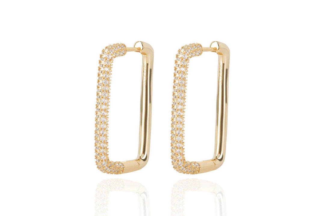 Celiné Full Pavé Gm Treasure Rectangle Hoops - Gold - Etsy