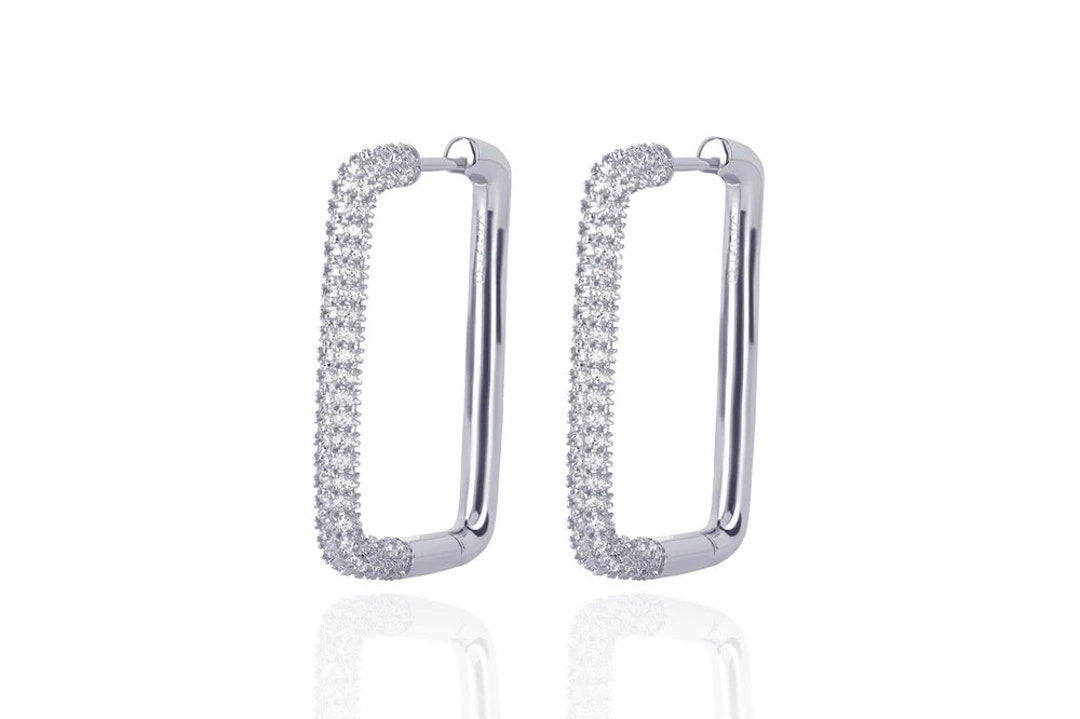 Celiné Full Pavé Gm Treasure Rectangle Hoops - Silver - Etsy