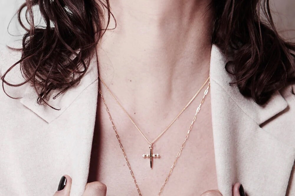 Alix - the Exclusive Pm Cross Hoops Chain - Rose Gold - Etsy