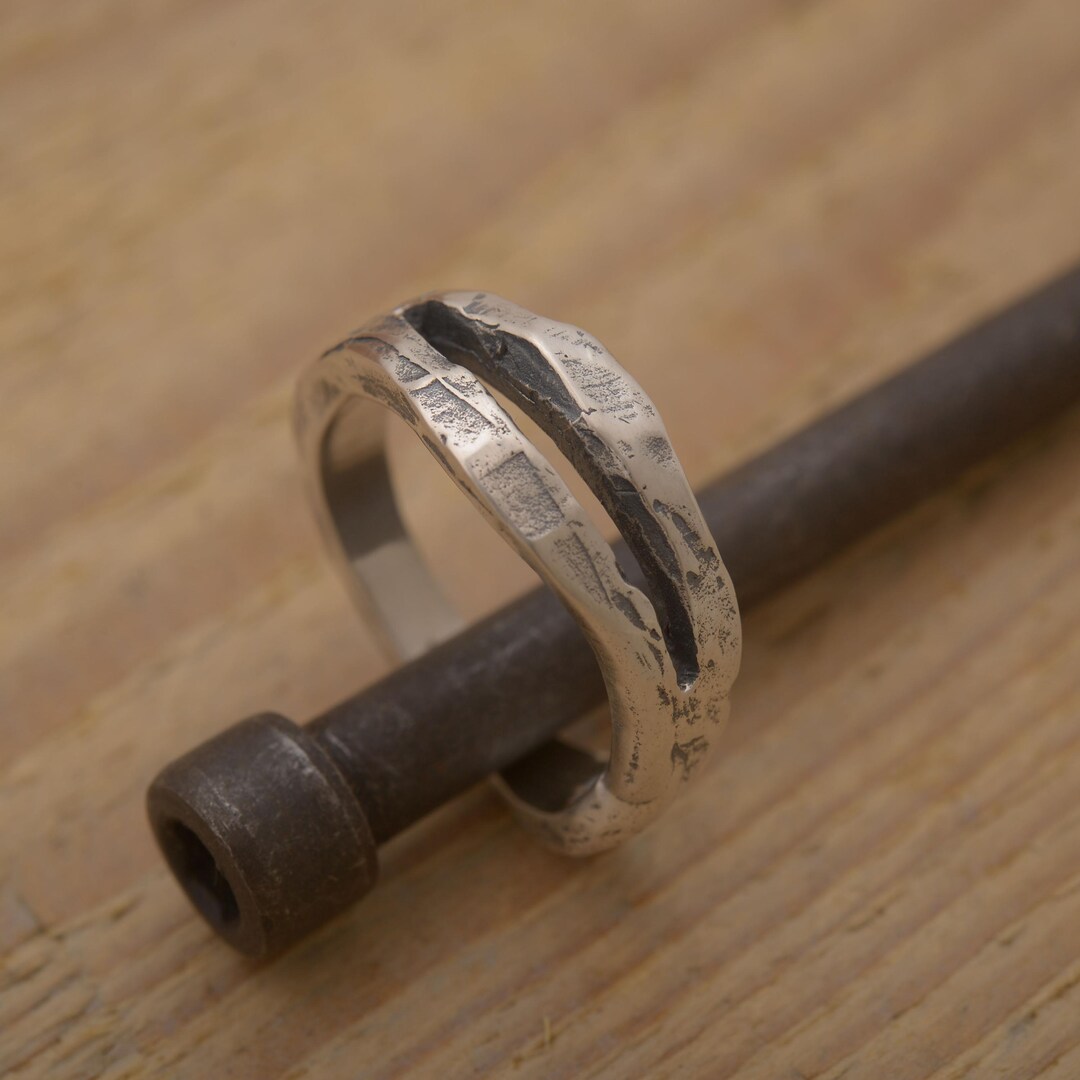 Statement Mens Ring, Sterling Silver Earthy Inspired Ring, 9mm Wide ...