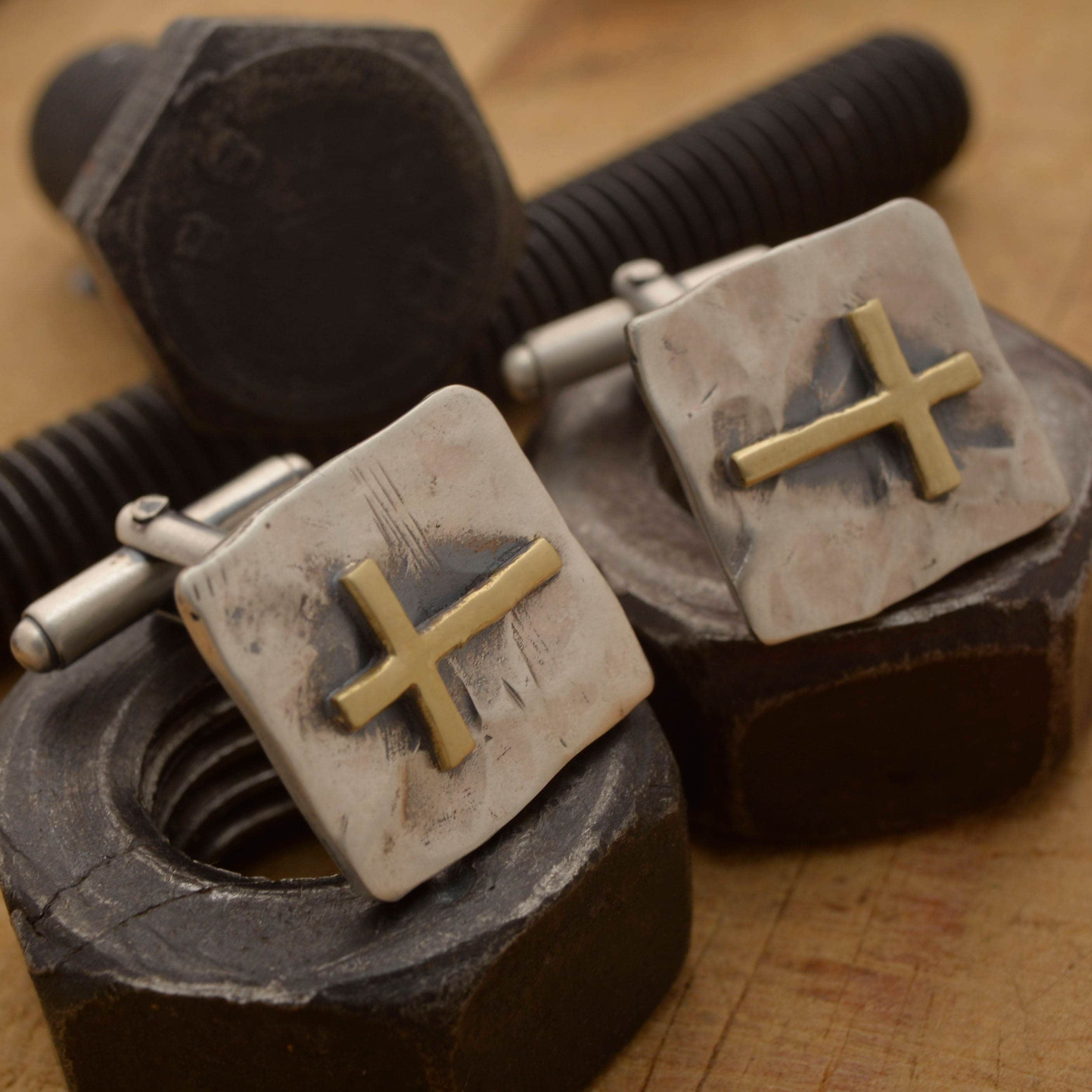 Cross Cufflinks Sterling Silver Cufflinks 14K Gold Cross | Etsy