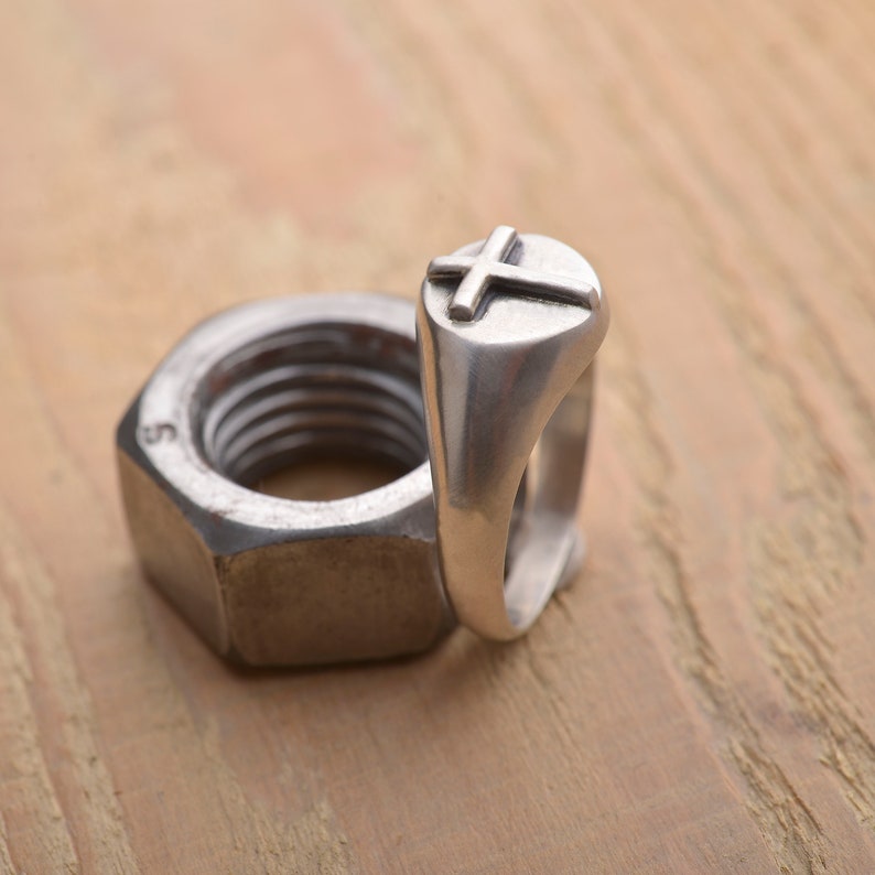 Cross Sterling Silver Ring, Men's Faith Ring, Christian Gift, Matte ...