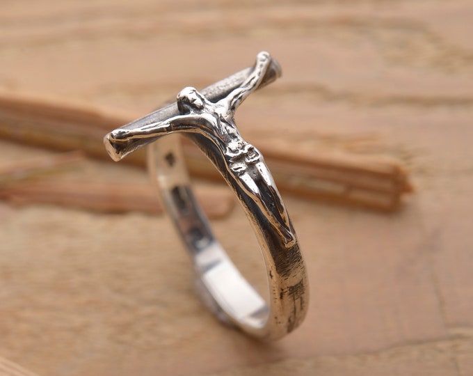 Sterling Silver Crucifix Ring for Men Women, Jewelry for Christians ...