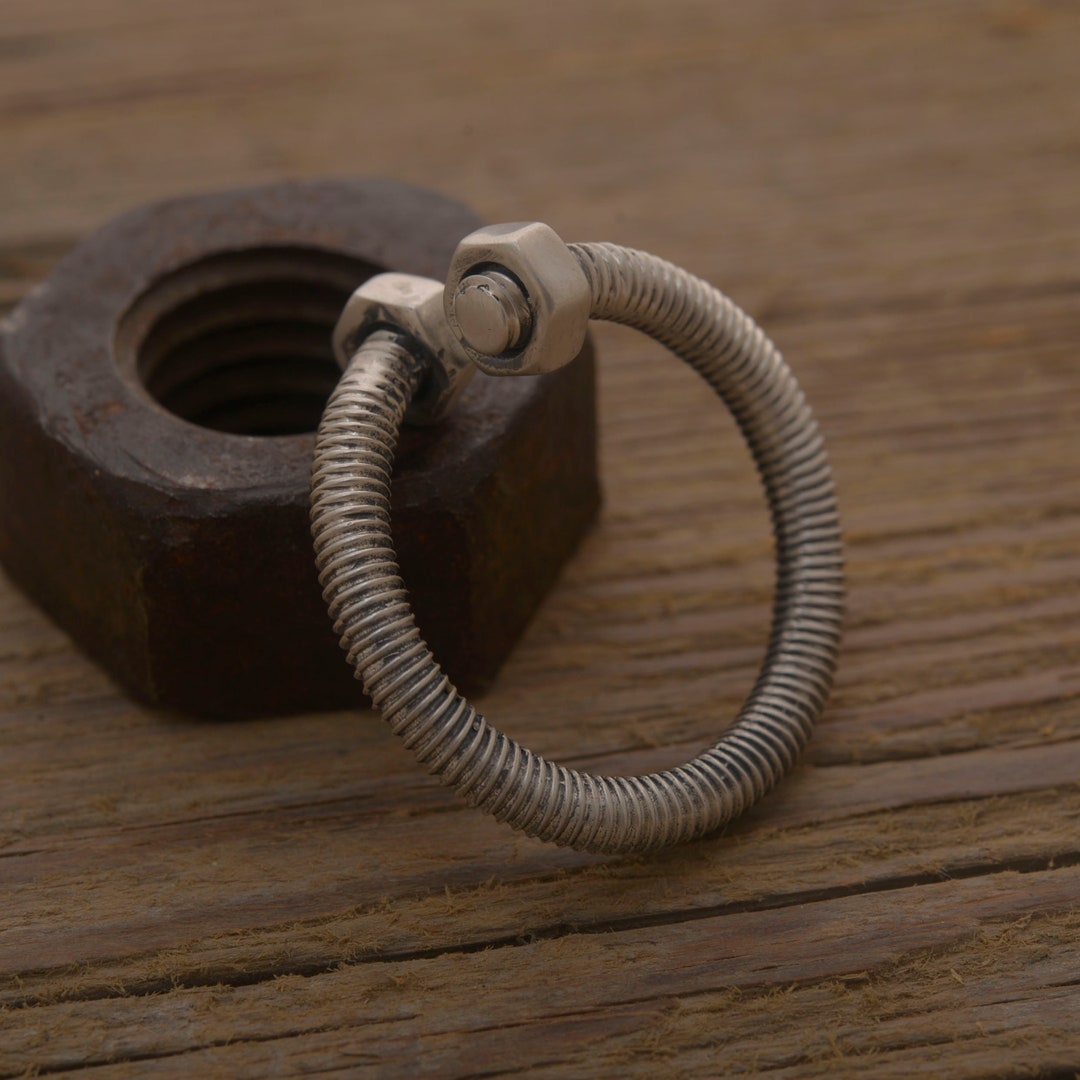 Bolt Nut Ring for Men, Sterling Silver Screw Ring, Hardware Industrial ...