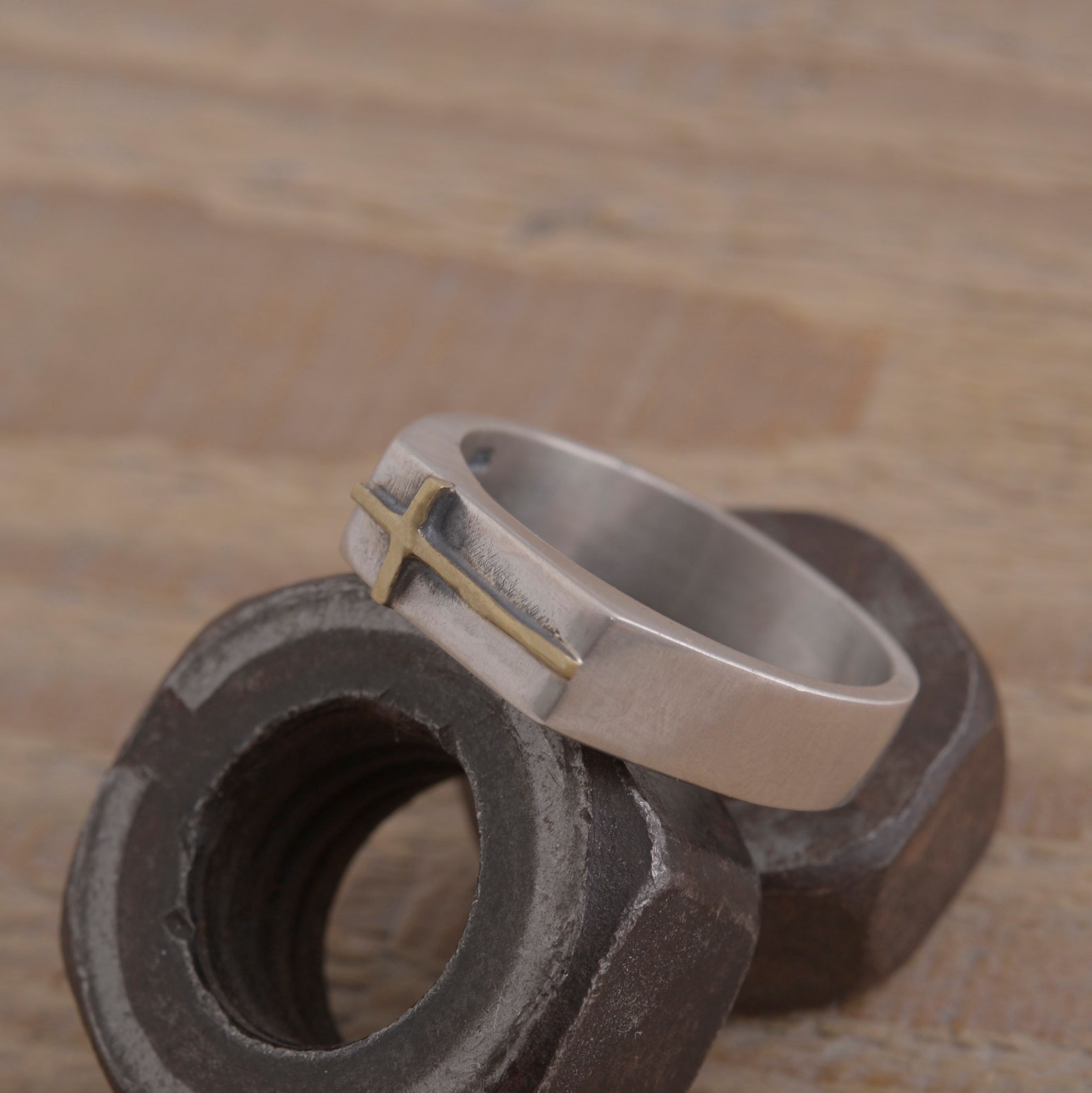 Cross Ring for Men Sterling Silver and 14KT Gold Christian - Etsy