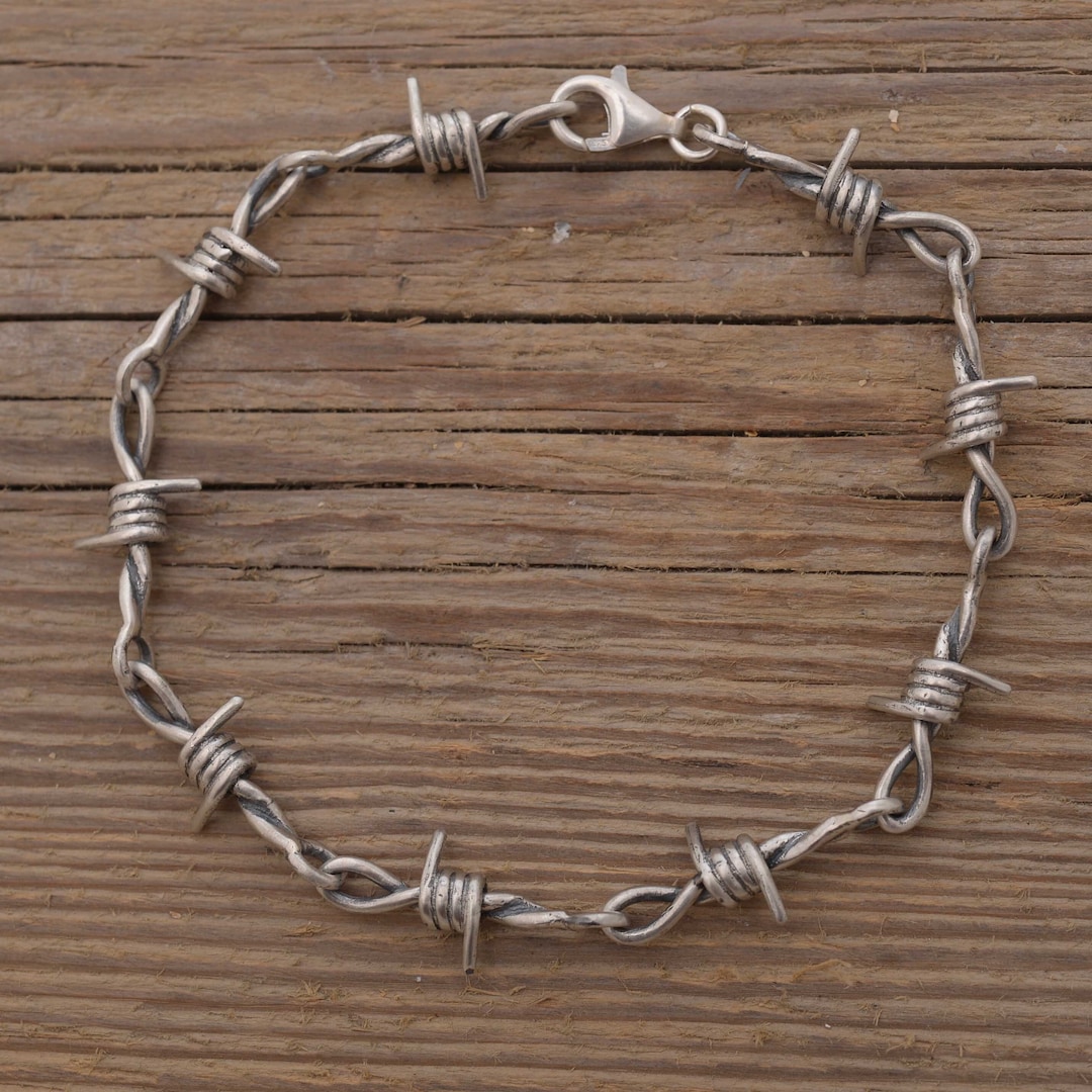 Barbed Wire Bracelet, Sterling Silver Rock Accessory for Men BA142 - Etsy