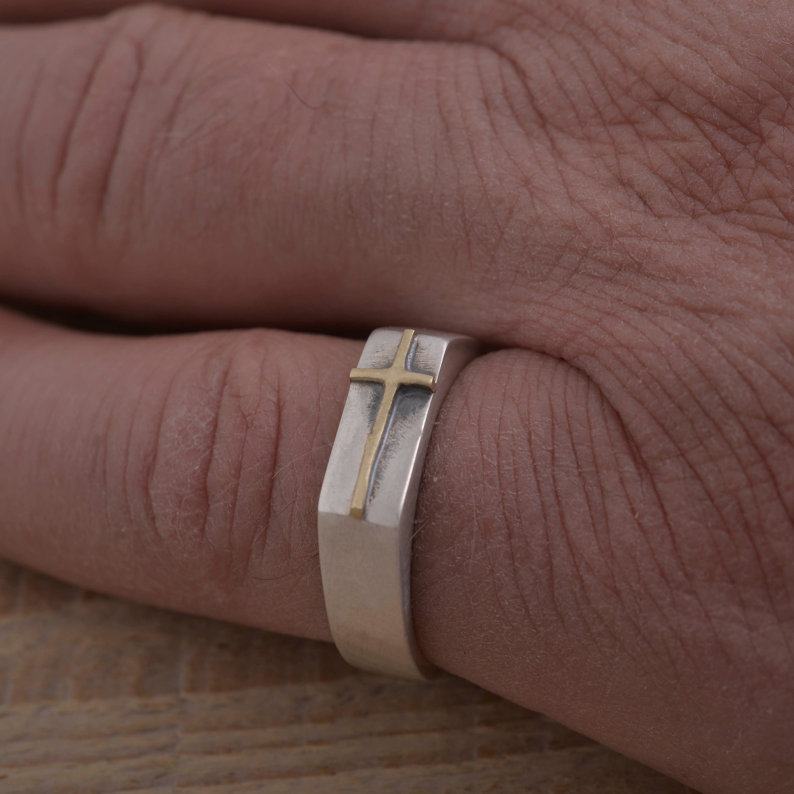 Cross Ring for Men Sterling Silver and 14KT Gold Christian - Etsy