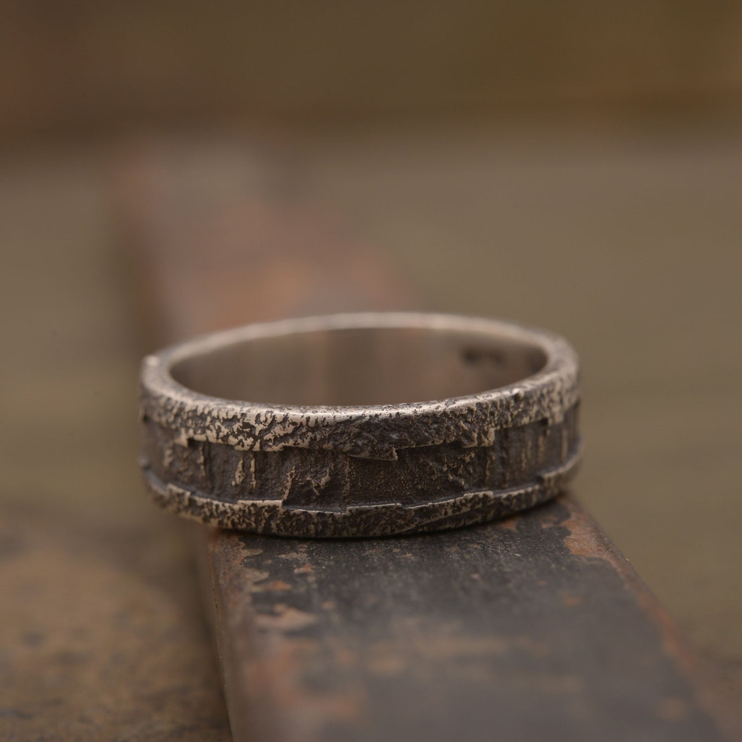 Rock Texture Ring, Sterling Silver Men's Band, Stone Inspired Jewelry ...