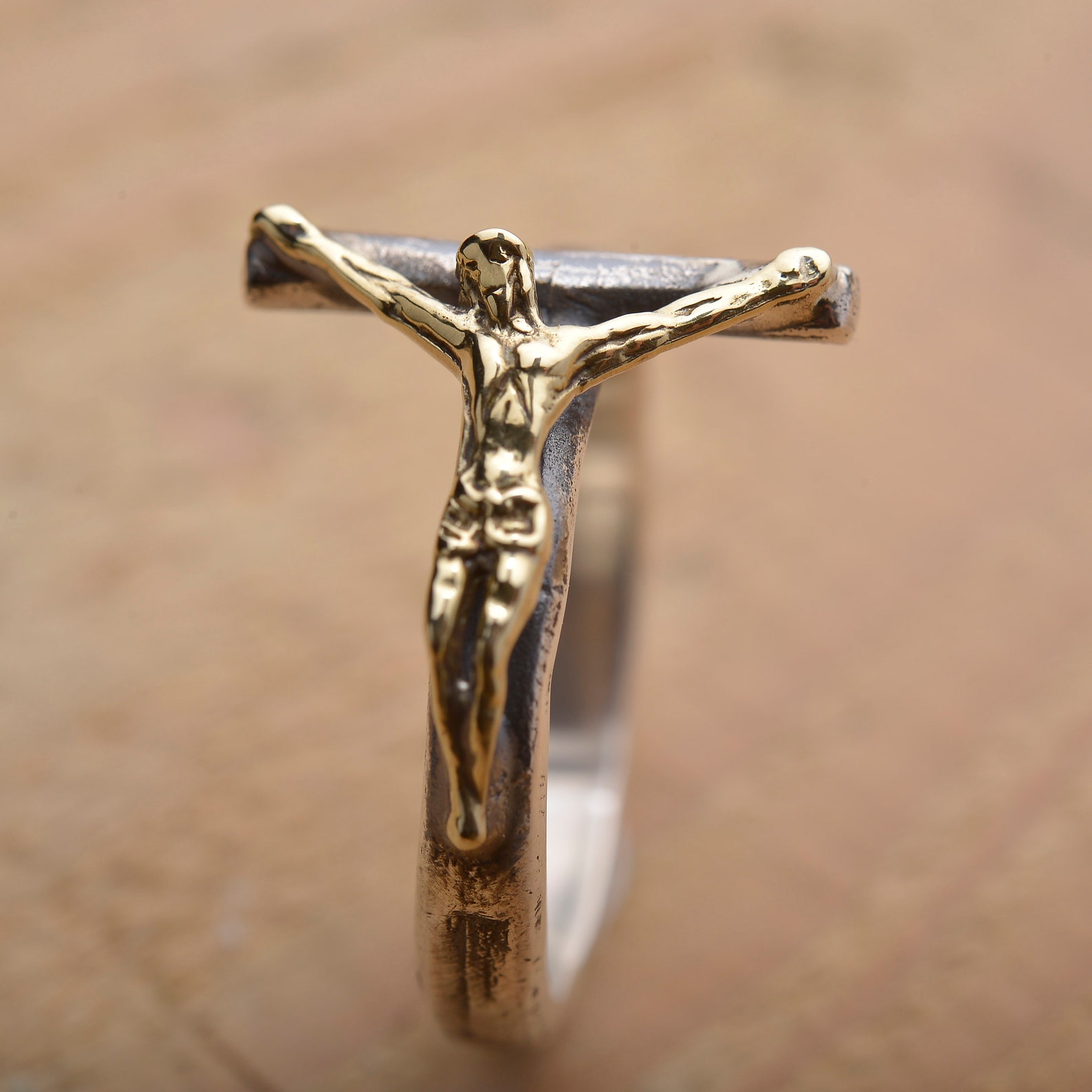 Crucifix Cross Ring in Sterling Silver and Gold 14kt - Etsy